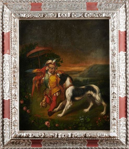 French School, 19th Century | Dwarf with a dog and a parrot | MutualArt