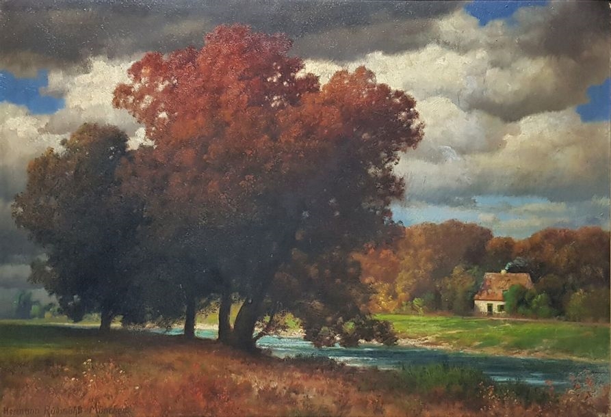 Traugott Hermann Rüdisühli | Thatched cottage near the river | MutualArt