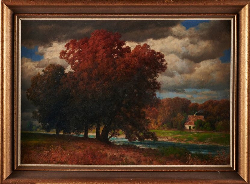 Traugott Hermann Rüdisühli | Thatched cottage near the river | MutualArt