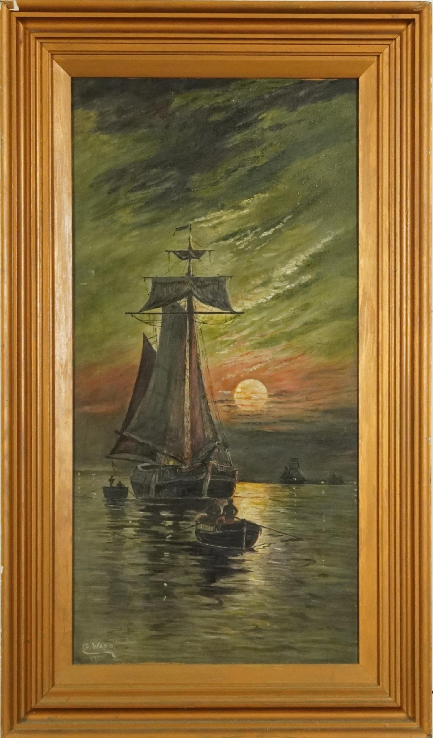 G. Ward | Sailing boats on moonlit water | MutualArt