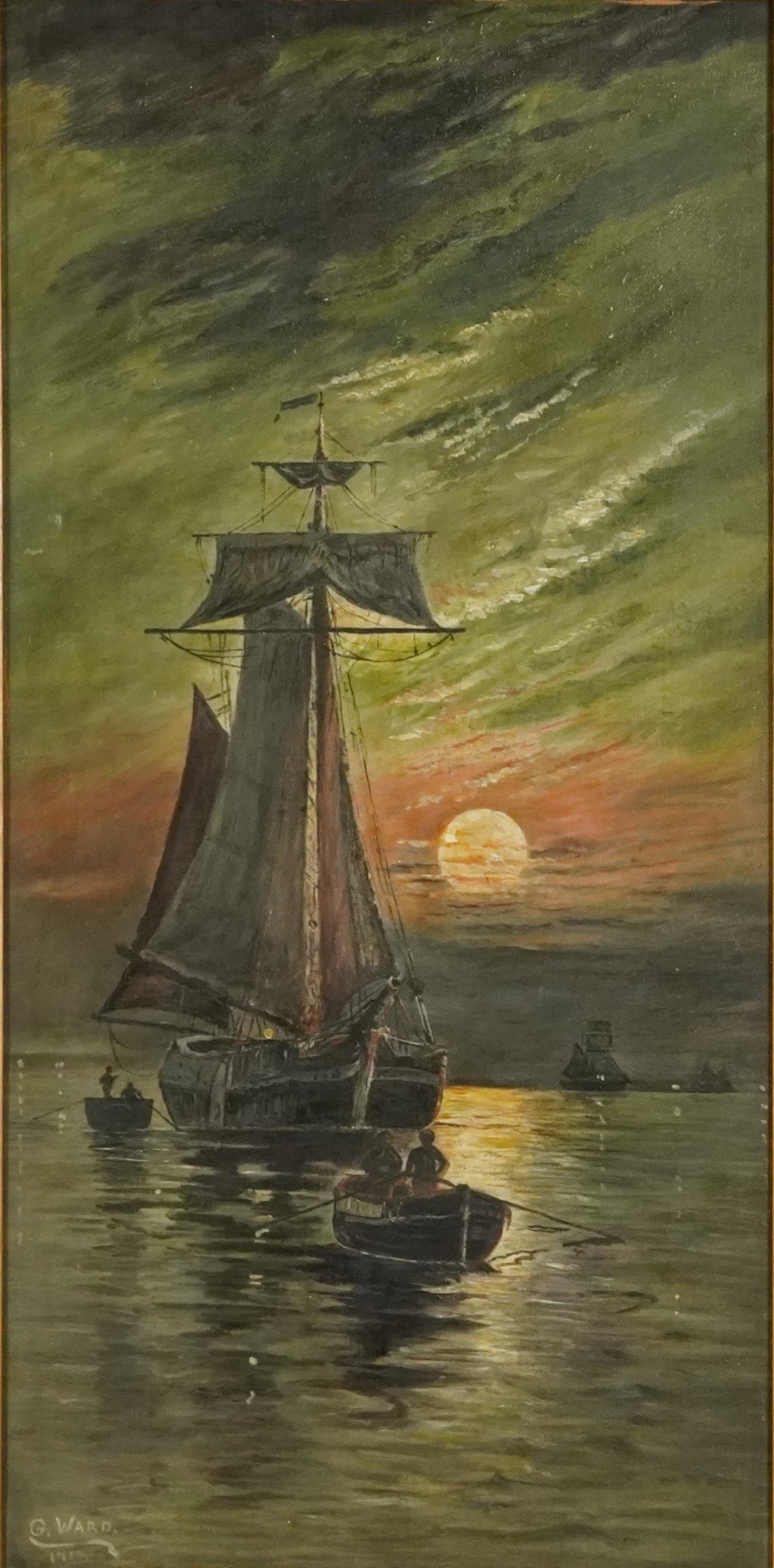 G. Ward | Sailing boats on moonlit water | MutualArt