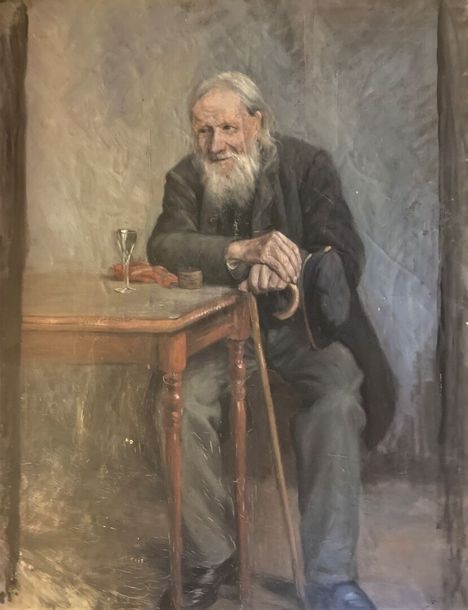 Axel Gunnard ABERG | Old man sitting at a table (1889) | MutualArt