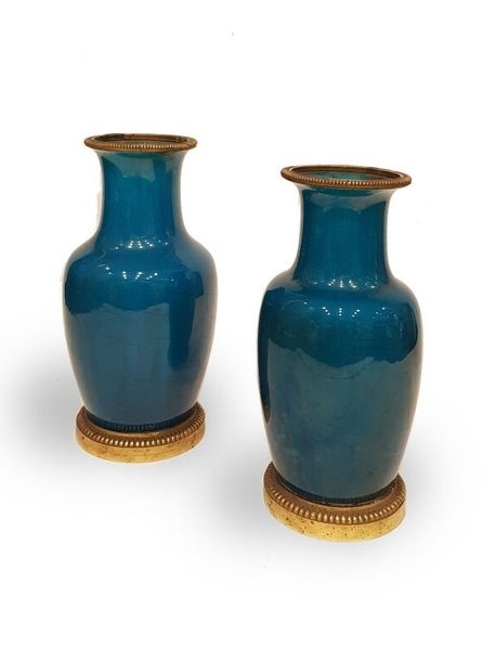 Joseph-Theodore Deck | Pair of baluster vases with turquoise background ...