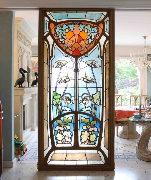 Jacques Gruber | Exceptional Art Nouveau stained glass window with ...