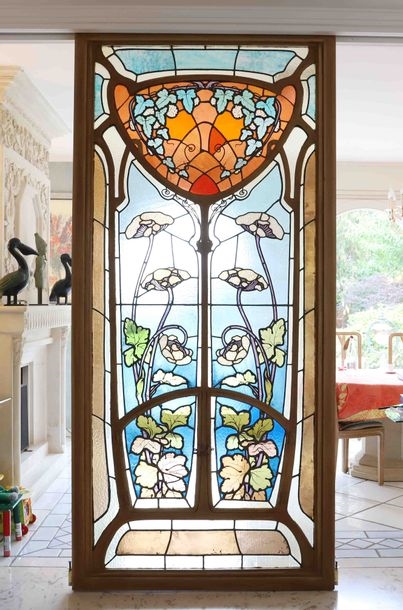 Jacques Gruber | Exceptional Art Nouveau stained glass window with ...