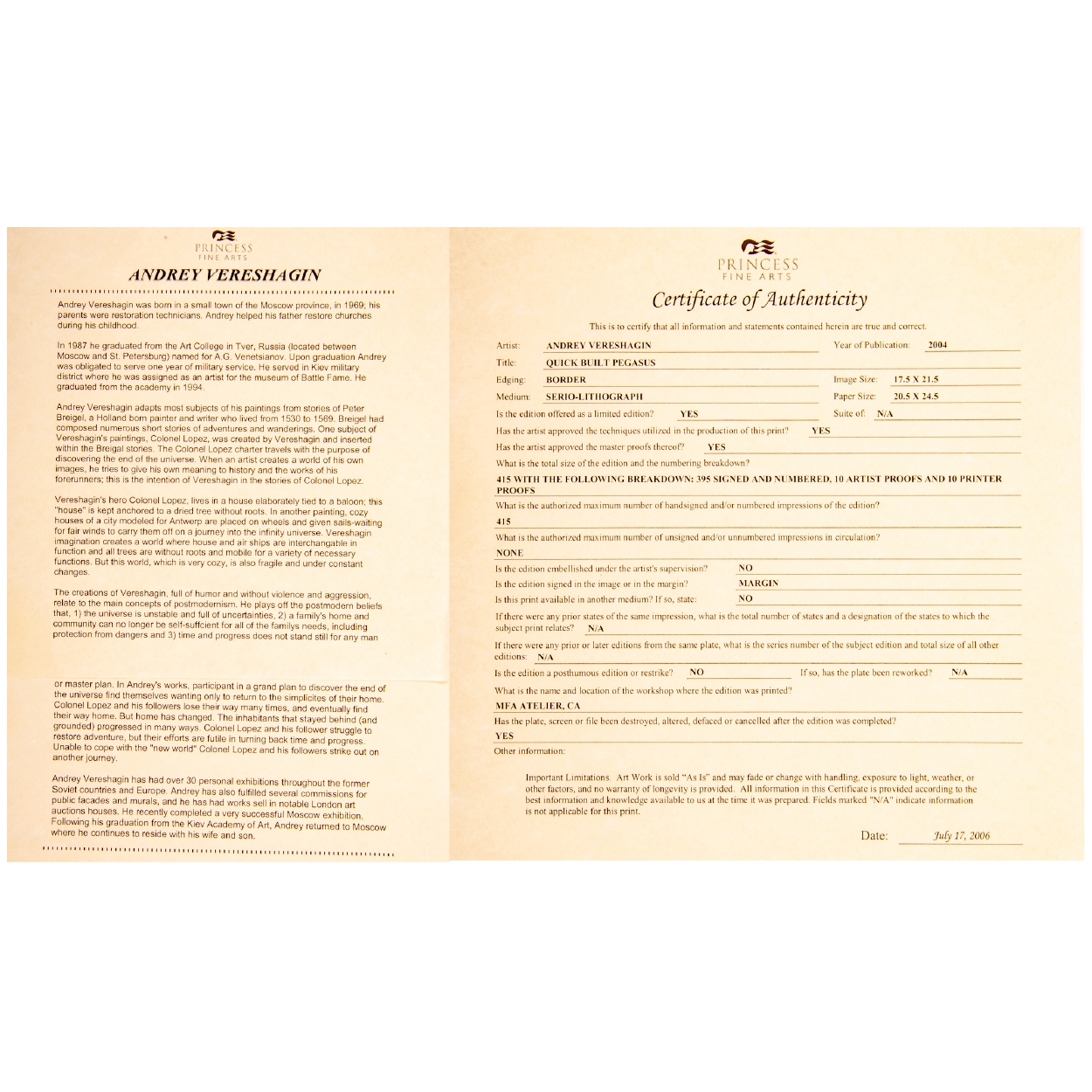 Andrey Vereshagin | Quick Built Pegasus (2004) | MutualArt