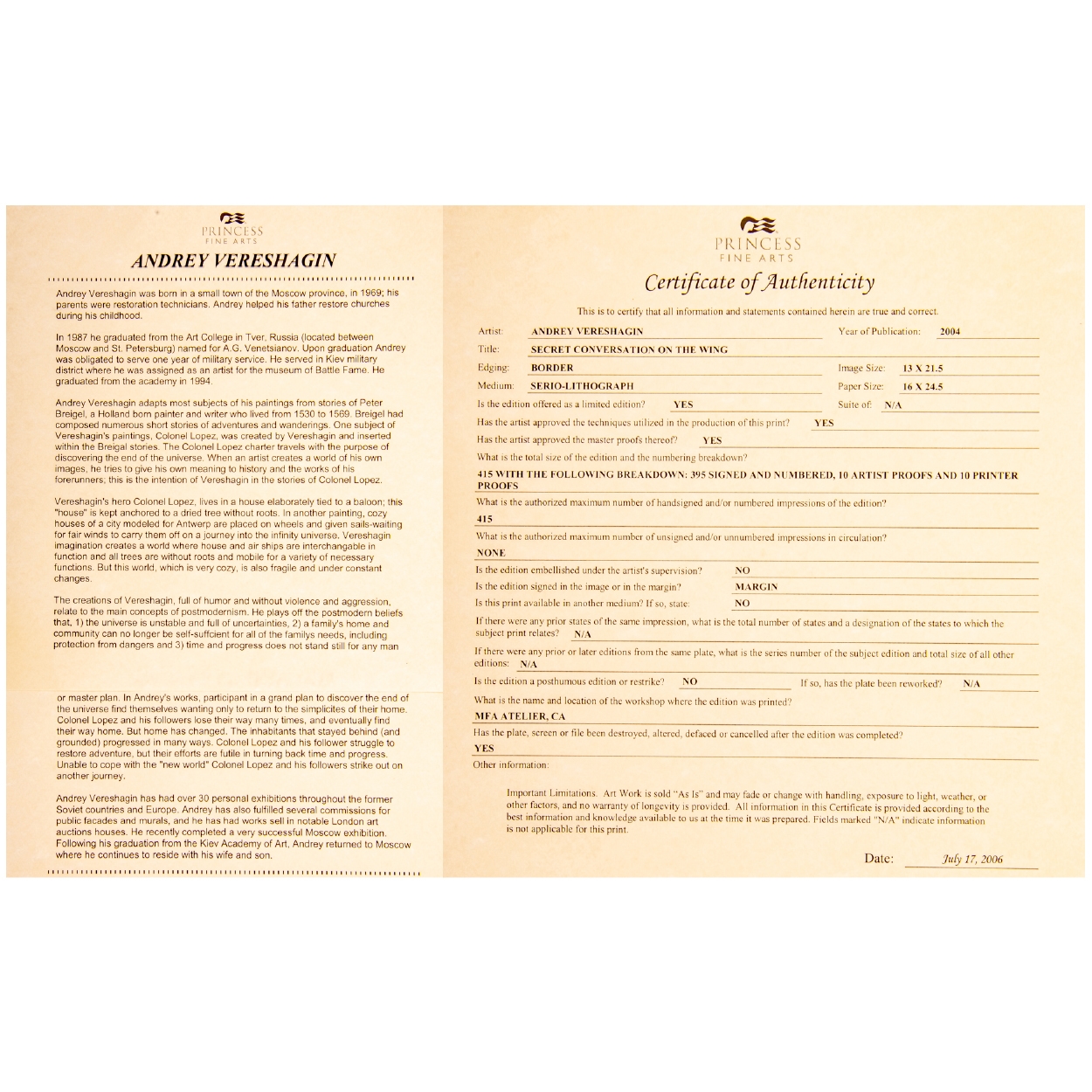 Andrey Vereshagin | Secret Conversation on the Wing (2004) | MutualArt