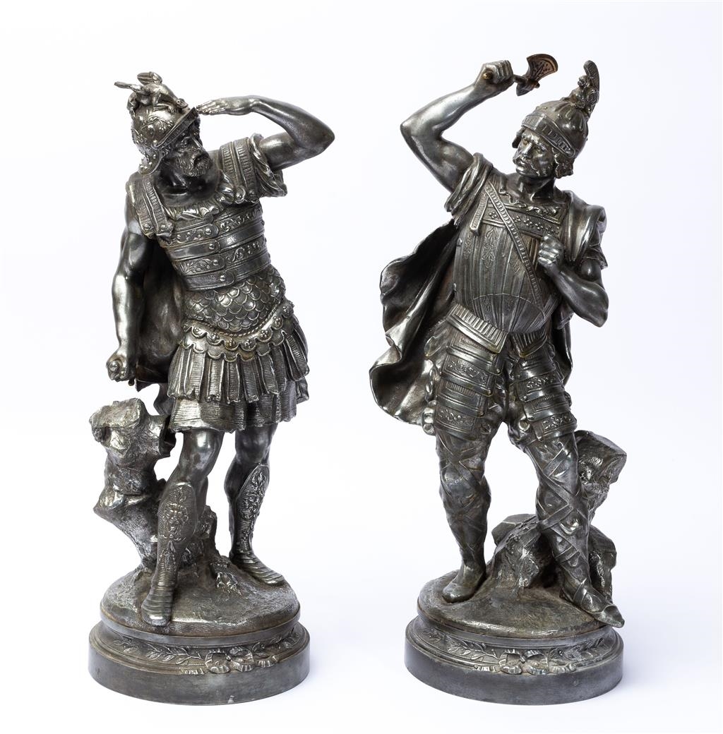 French School | A finely cast pair of spelter antique French statues ...