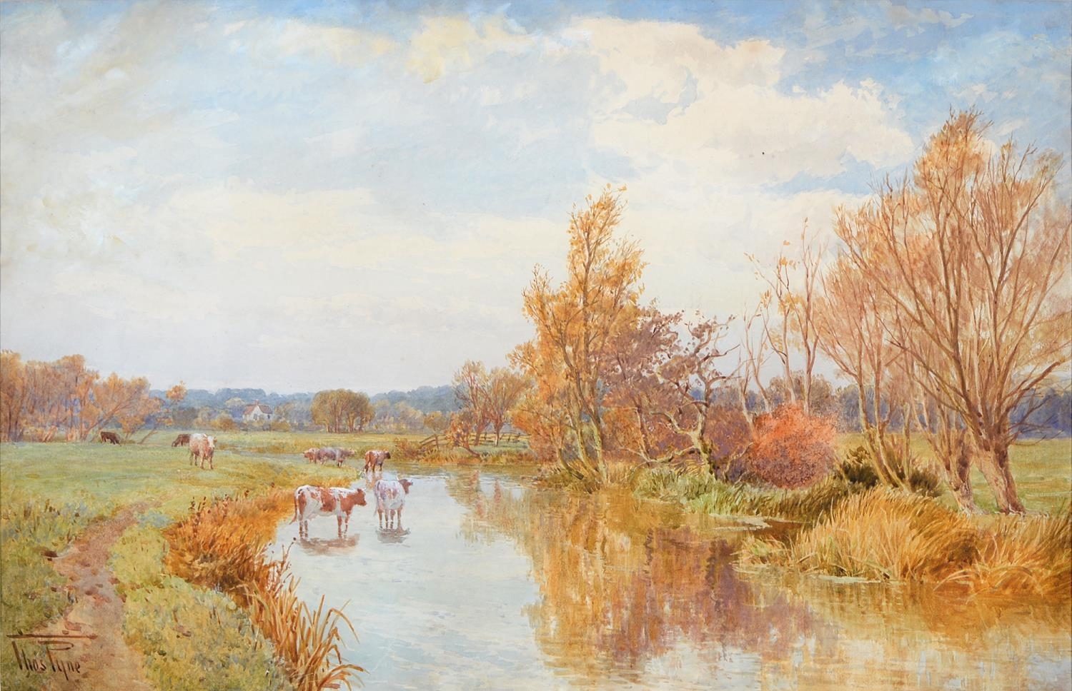 Thomas Pyne | - Cattle Watering in a River, | MutualArt