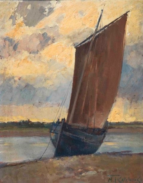 Mikhail Stepanovich Tkachenko | Sailboat on the beach | MutualArt