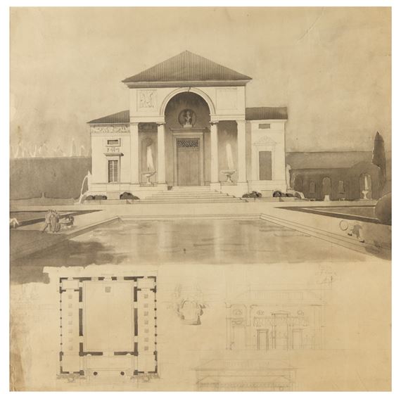 French School | Large antique French architectural drawing | MutualArt