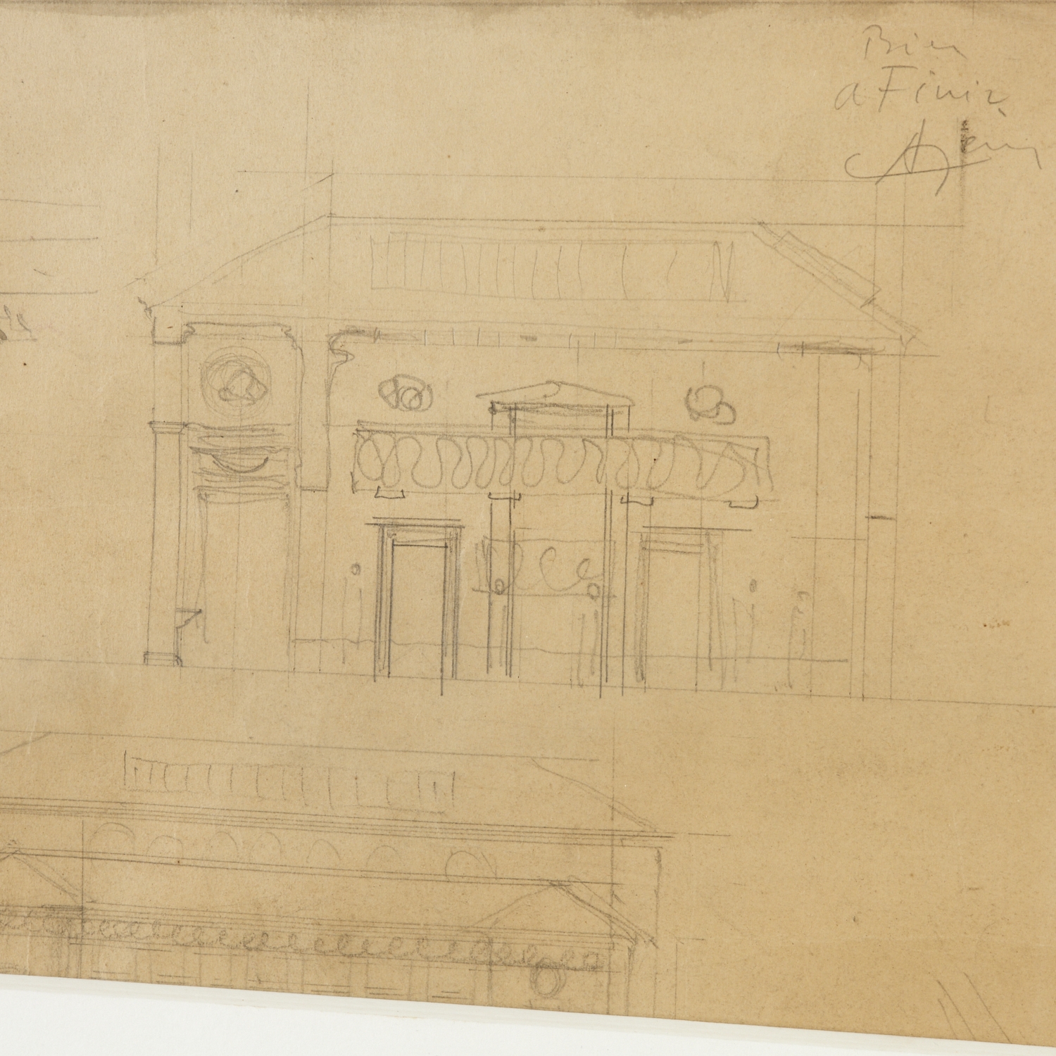 French School | Large antique French architectural drawing | MutualArt