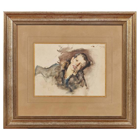 John Singer Sargent | STUDY OF A BOY RECLINING AGAINST A PILLOW | MutualArt