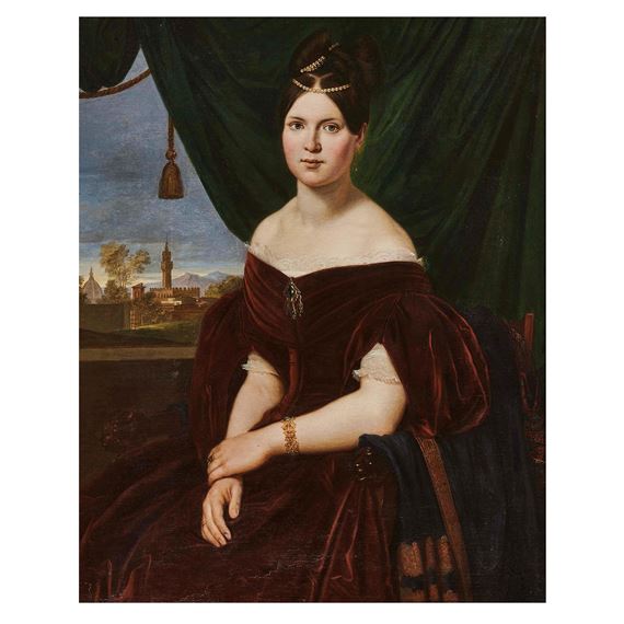 Giuseppe Bezzuoli | PORTRAIT OF A LADY WITH FLORENCE IN THE BACKGROUND ...