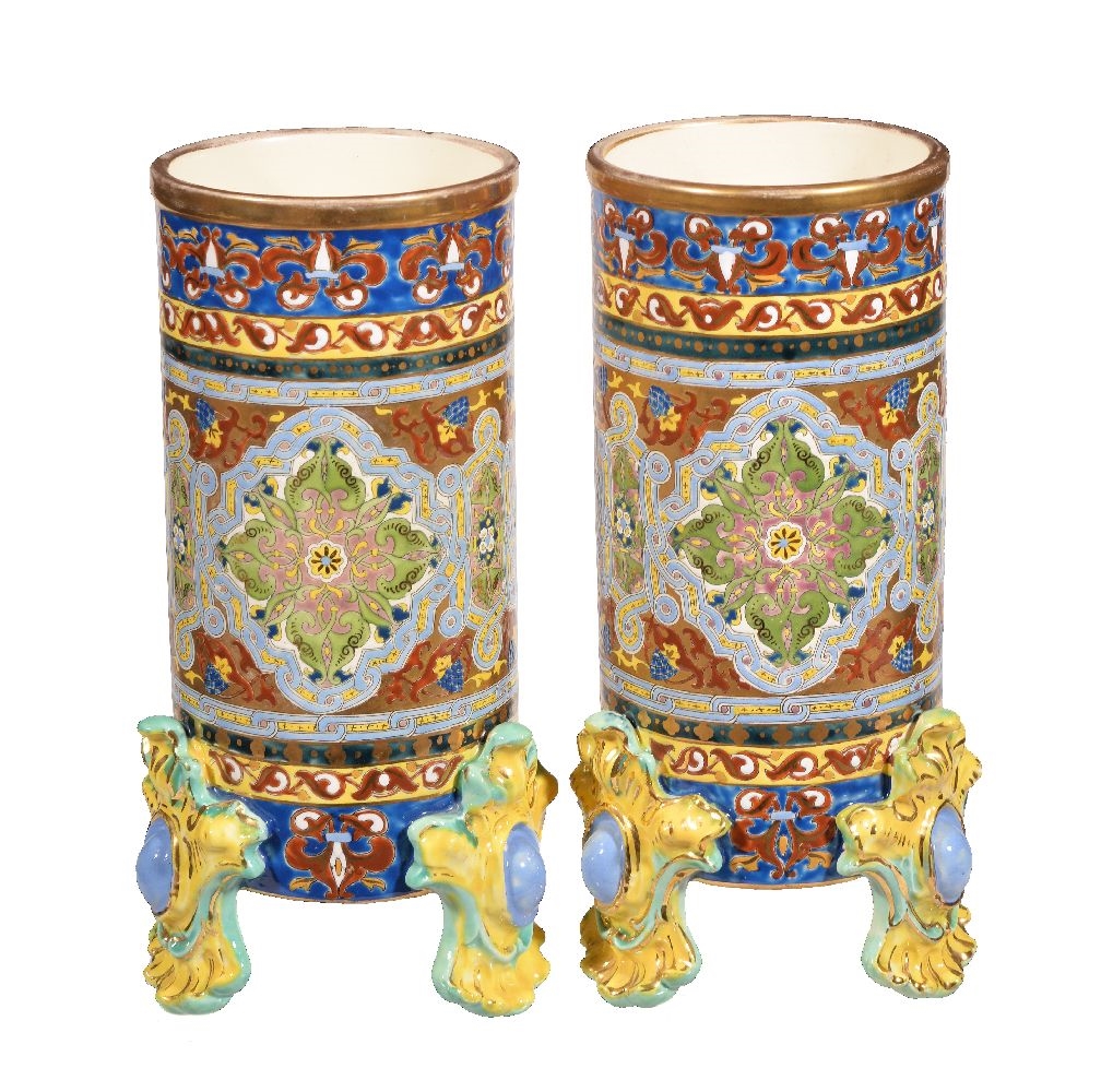 Emil Fischer Budapest | A pair of Fischer Budapest pottery cylindrical ...