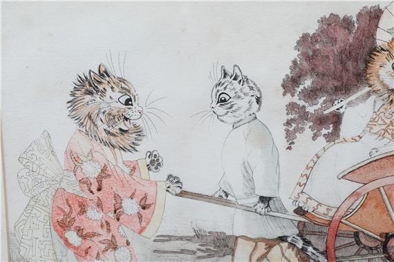 Louis Wain | signed Japanese theme with a cat holding a parasol in a ...