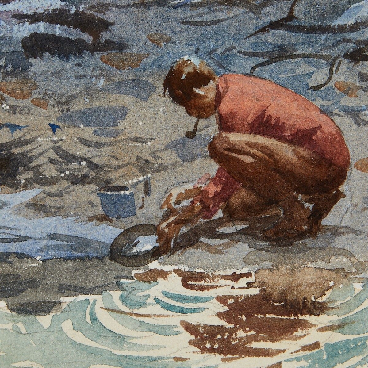 John Pike | John Pike Watercolor Panning for Gold | MutualArt