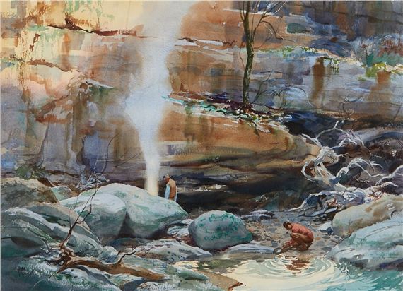 John Pike | John Pike Watercolor Panning for Gold | MutualArt