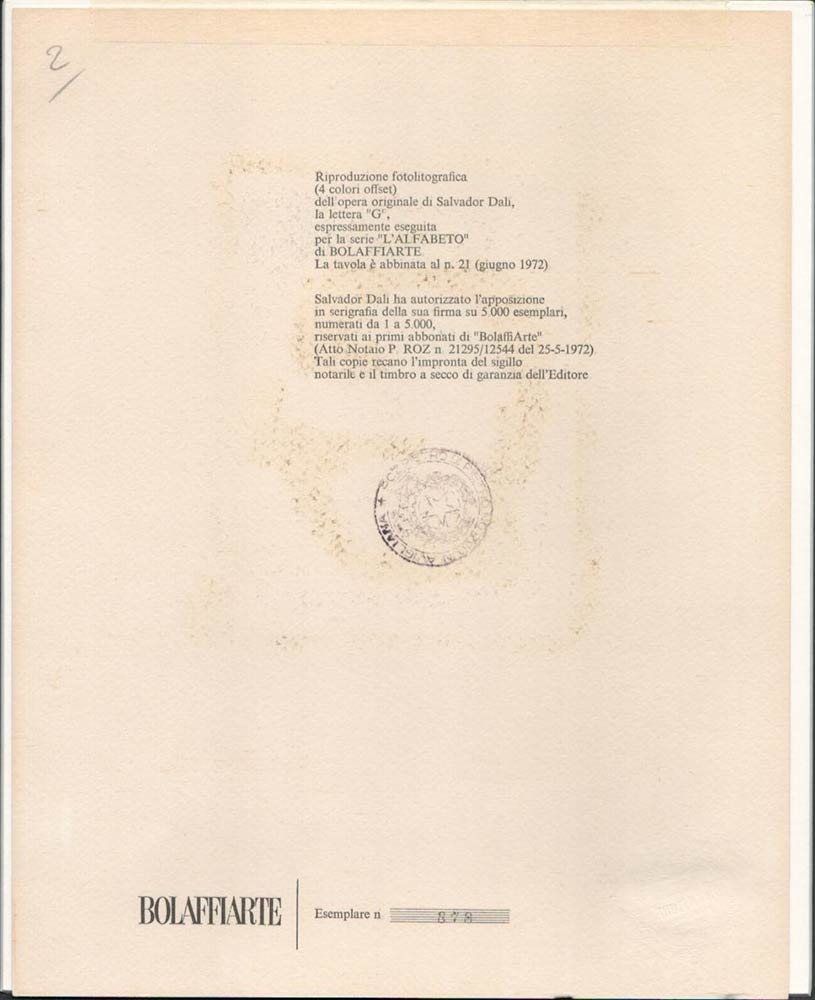 Salvador Dalí | Letter G, 1972 (1972) | MutualArt