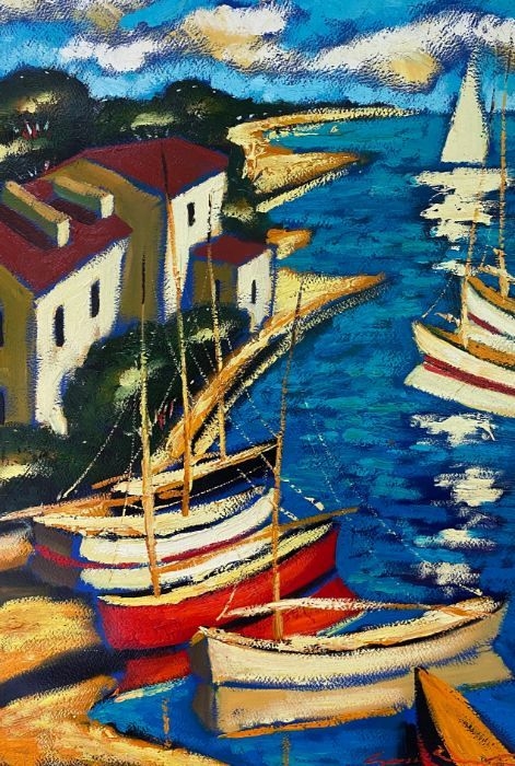 Sergey Cherep | A harbour scene with fishing boats | MutualArt