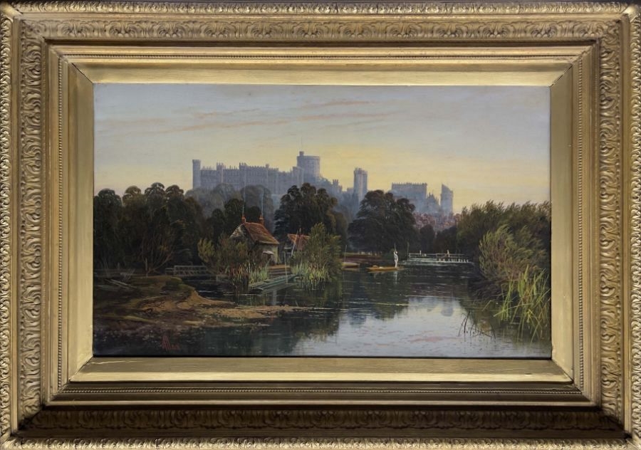 Richard Allam | View of Windsor Castle from a weir, figure punting in ...