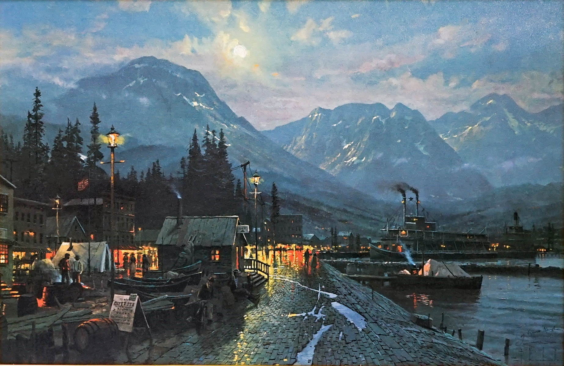 Thomas Kinkade | Moonlight on the Riverfront | MutualArt