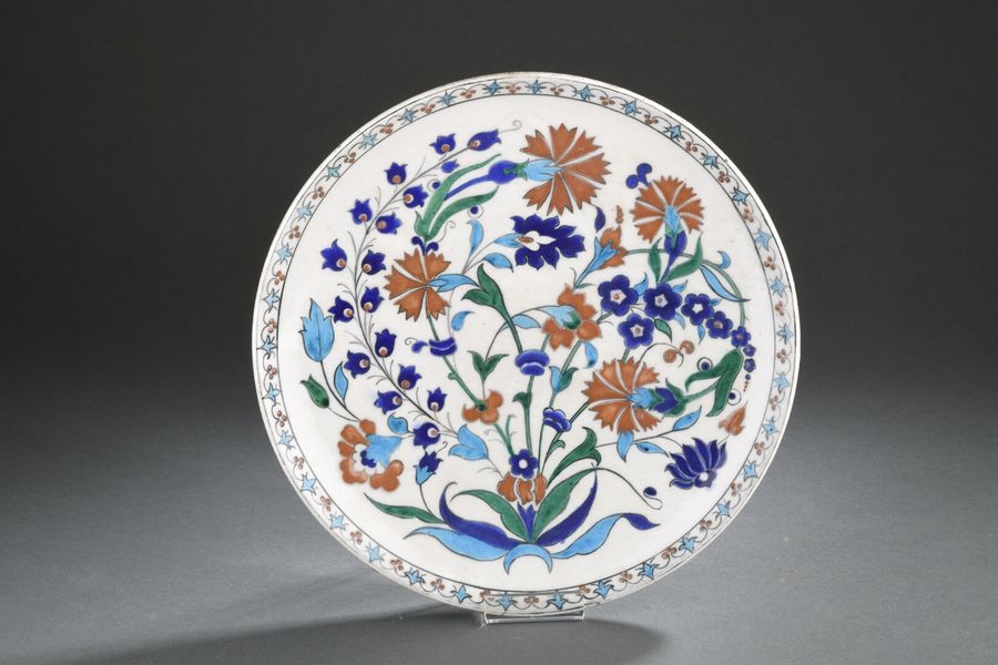 Joseph-Theodore Deck | Plat circulaire en céramique émaillée bleu ...