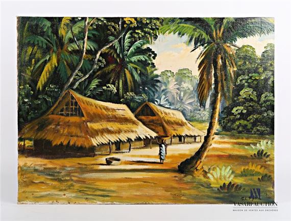 Guy-léon Fylla | Lively village scene in Africa (1978) | MutualArt