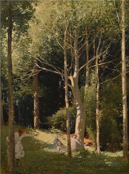 Harry Watson | CHILDREN PLAYING IN A SUNLIT WOOD | MutualArt
