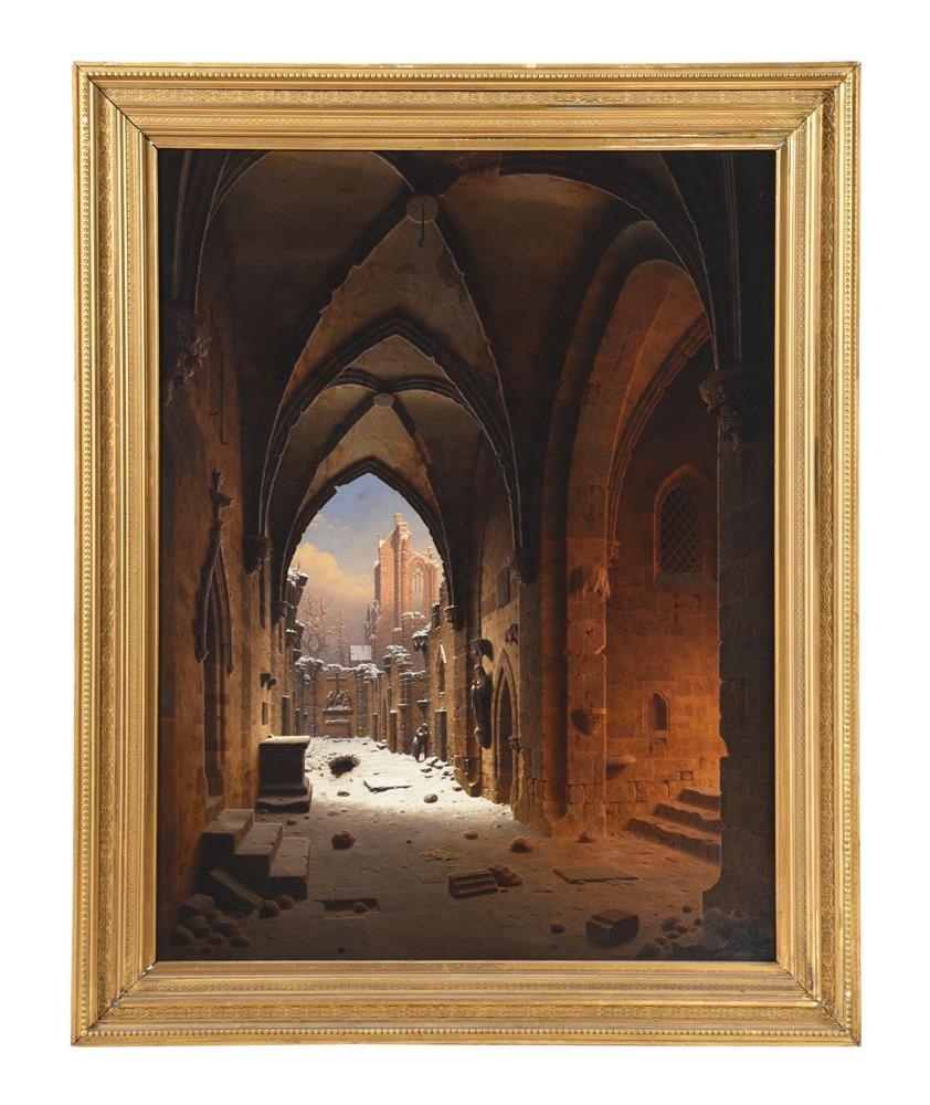 Carl Georg Adolph Hasenpflug | CLOISTER RUINS IN FADING LIGHT ON A ...