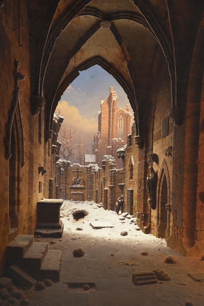 Carl Georg Adolph Hasenpflug | CLOISTER RUINS IN FADING LIGHT ON A ...