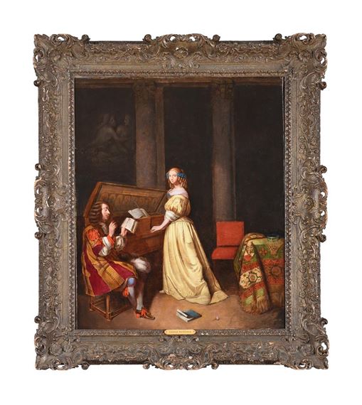 Caspar Netscher | WOMAN PLAYING A VIRGINAL AND A SINGER (1666) | MutualArt