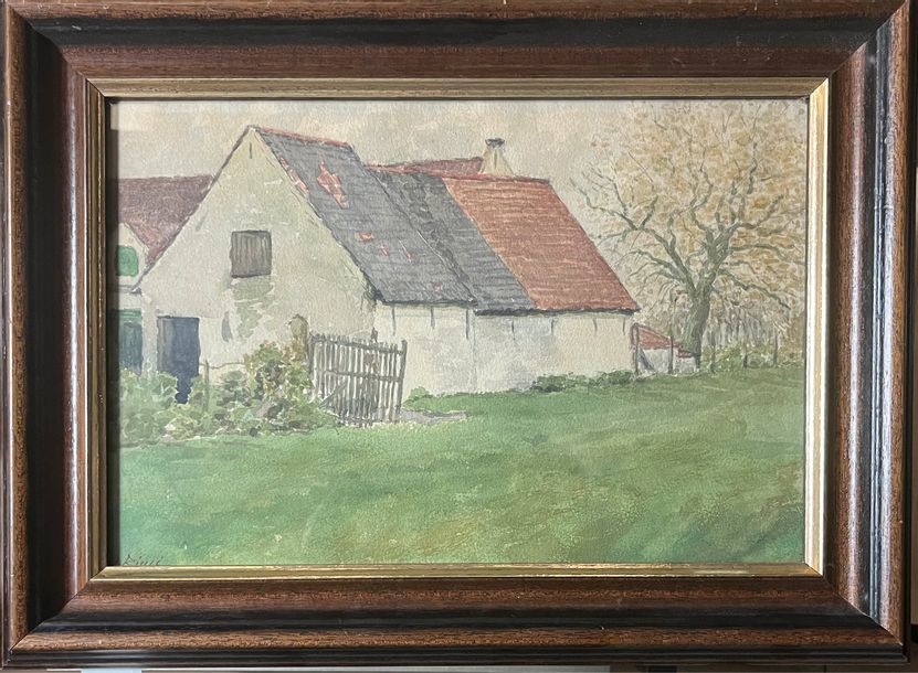 Francois Binje | François Binjé (1835-1900) The farm Watercolor ...