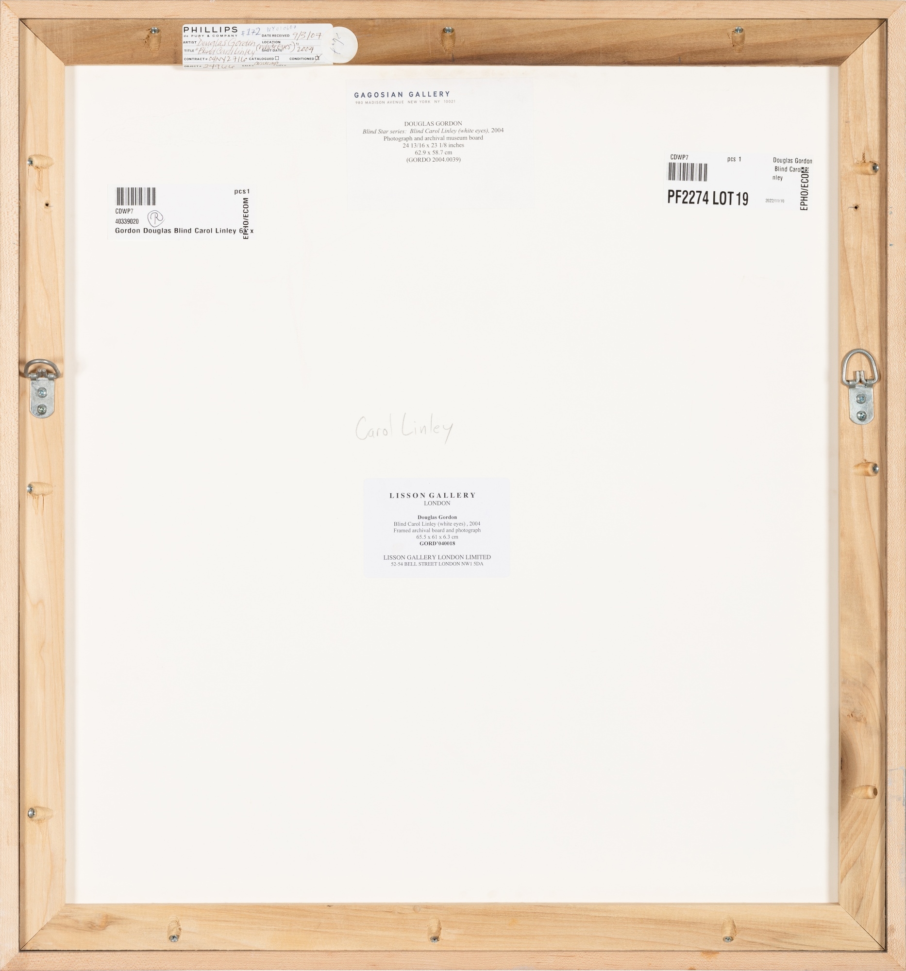 Douglas Gordon | Blind Carol Linley (white eyes) (from Blind Hollywood ...