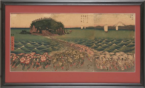 Utagawa Hiroshige | A framed triptych of Oban size Tate-e | MutualArt