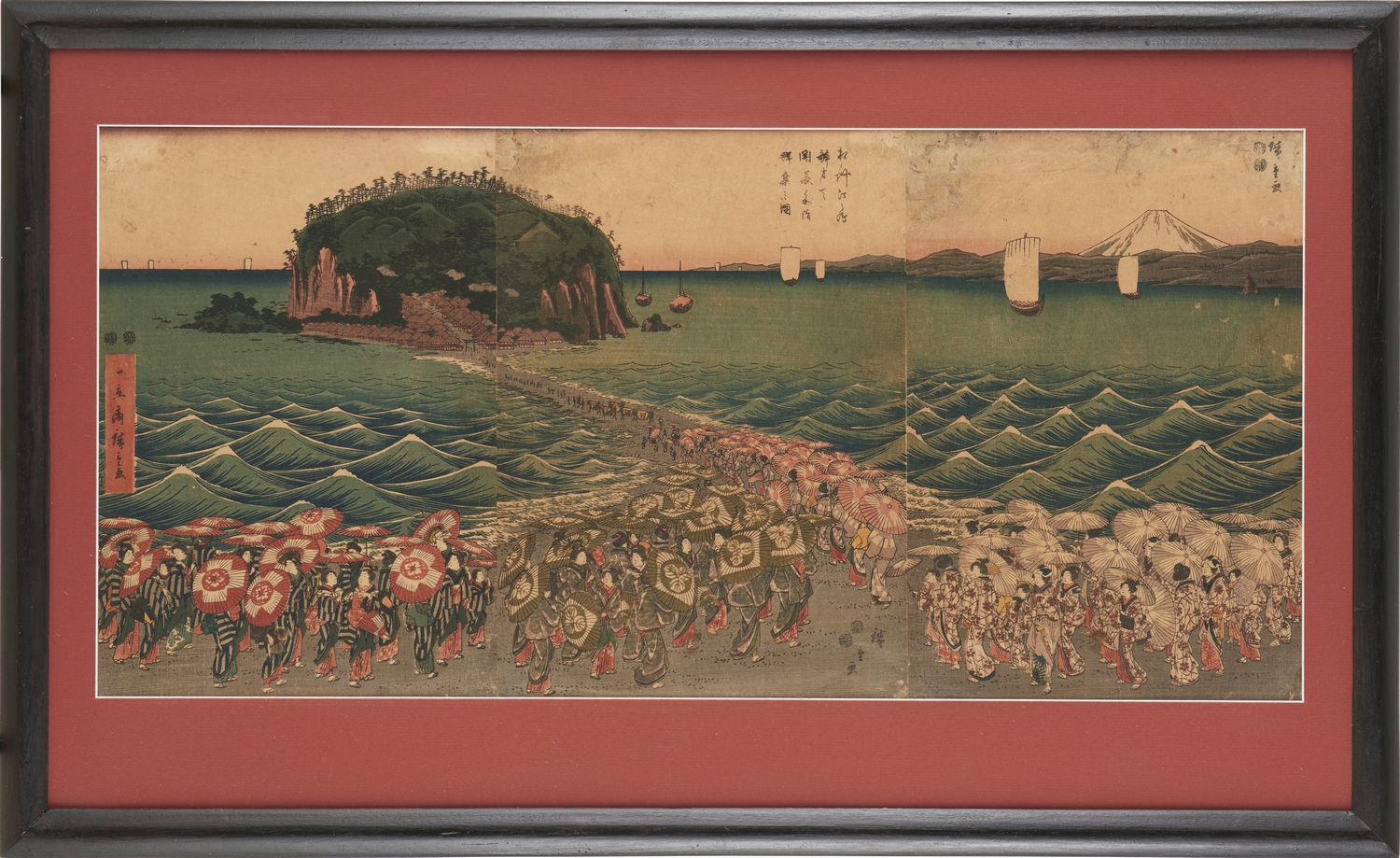 Utagawa Hiroshige | A framed triptych of Oban size Tate-e | MutualArt