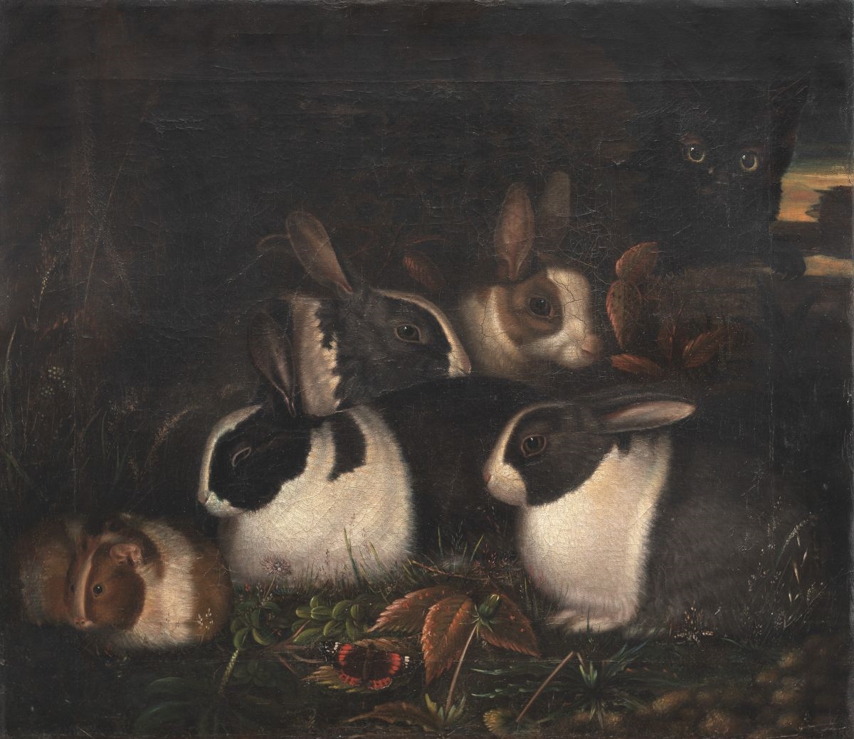 Jacob Samuel Beck | Rabbits and guinea pigs watched by a cat | MutualArt