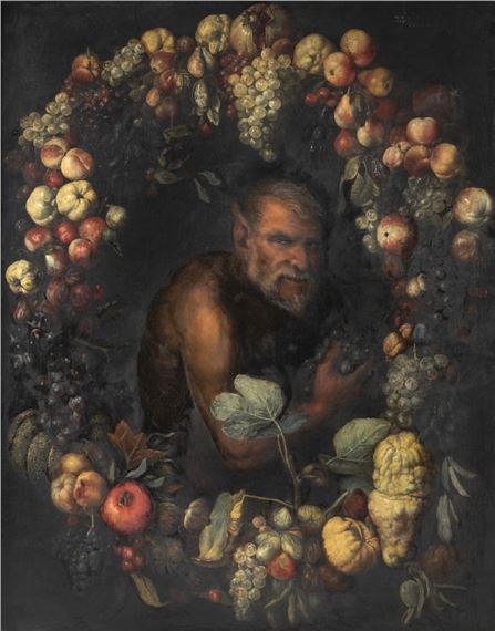 Luca Forte | A garland of fruits with a satyr | MutualArt