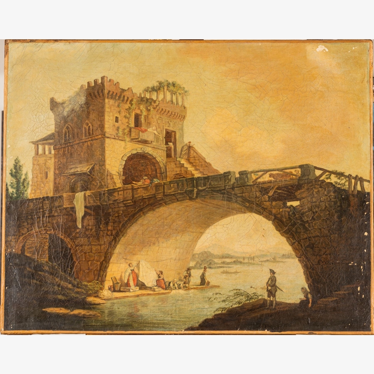 Hubert Robert | Pont animé de lavandières | MutualArt