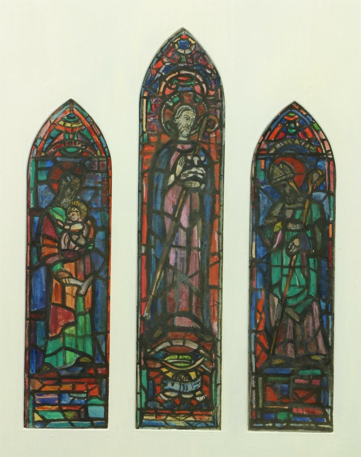 Evie Hone | Design for stained glass Triptych with Jesus to the centre ...