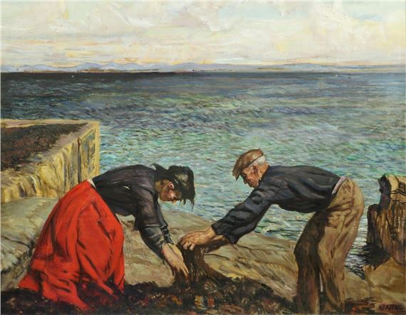 Sean Keating | Man and Woman collecting Seaweed, Aran Islands (1950 ...