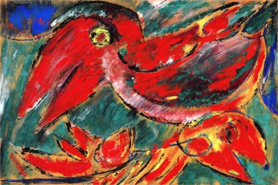 Carl-Henning Pedersen | “Røde fugle” (Red birds) (1968) | MutualArt