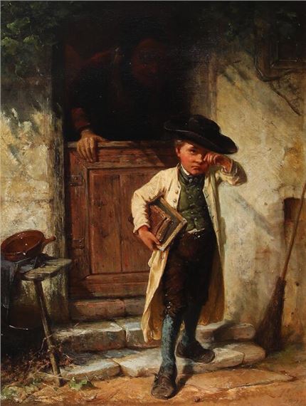 August Plum | A courtyard with a crying boy (1871) | MutualArt