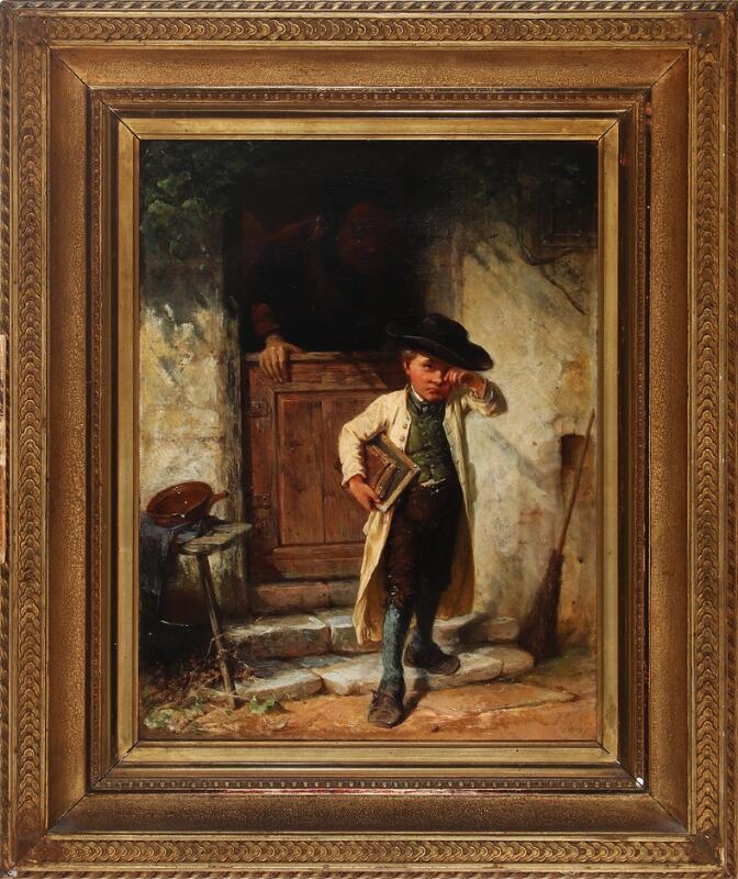 August Plum | A courtyard with a crying boy (1871) | MutualArt