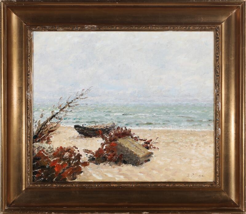 Julius Paulsen | A rowing boat on the beach (1912) | MutualArt