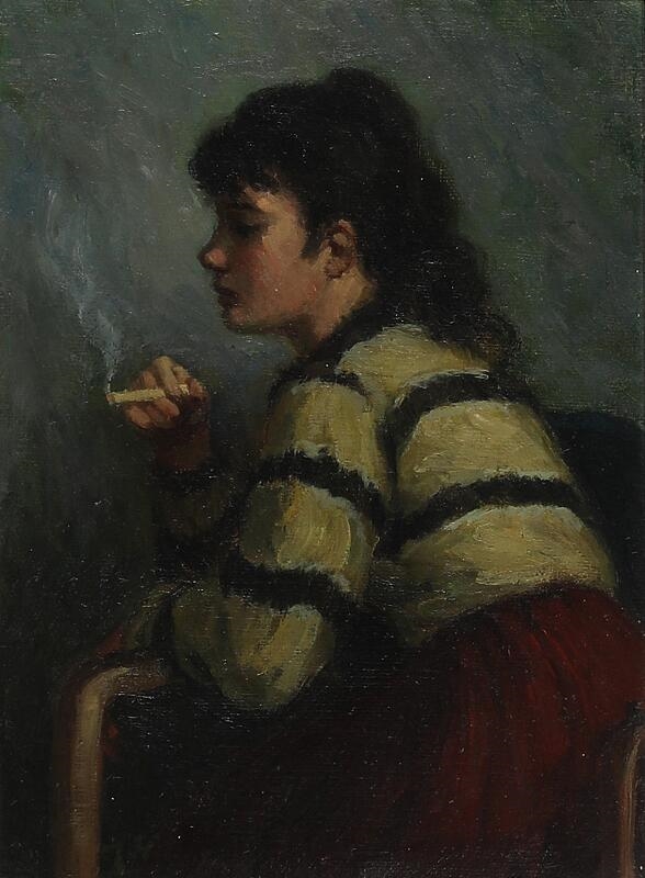 Helge Helme | A young girl smoking a cigaret | MutualArt