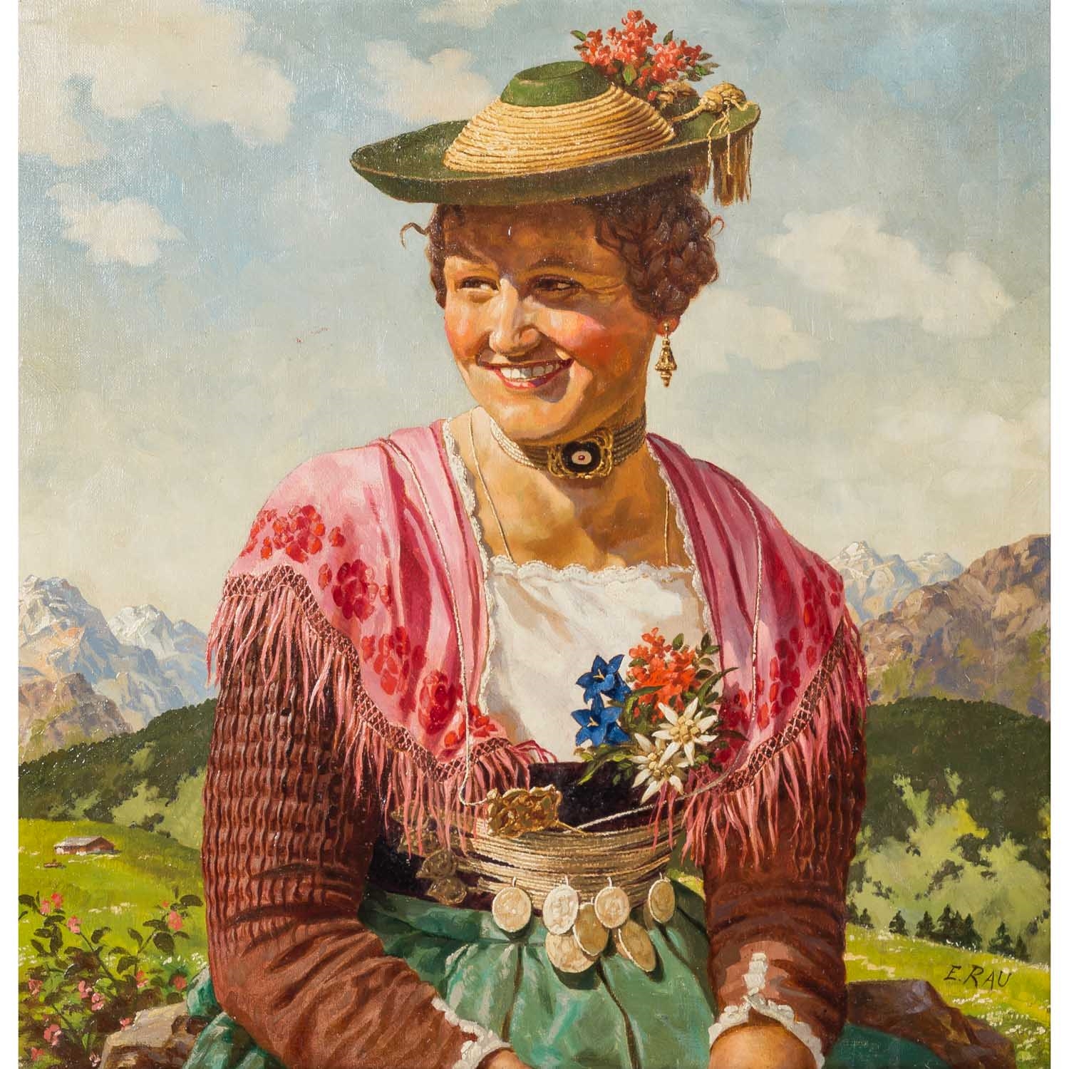 Emil Rau | Portrait of a Peasant Woman in a Dirndl | MutualArt