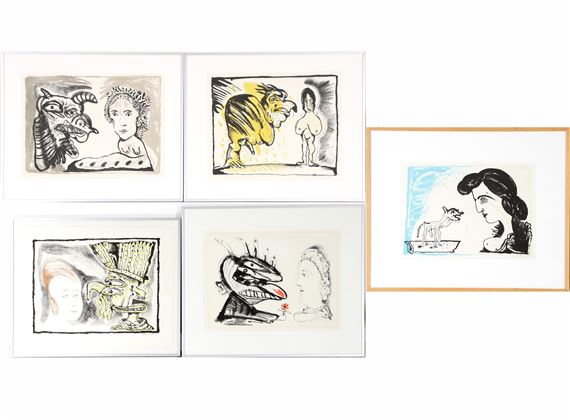 Lucebert | Vijf delen van de serie Monsters en meisjes (87) | MutualArt