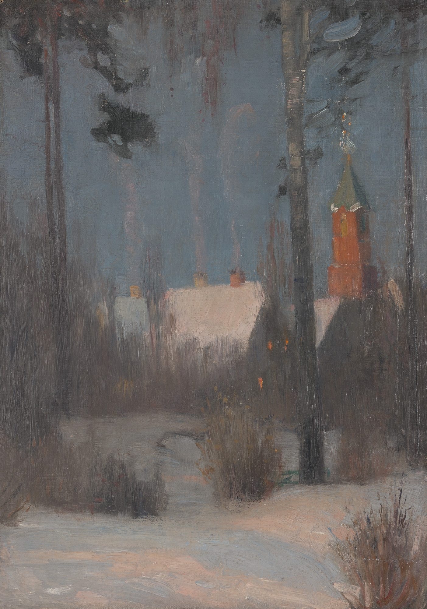 Janis Rozentāls | Winter landscape with a church tower (20th Century ...