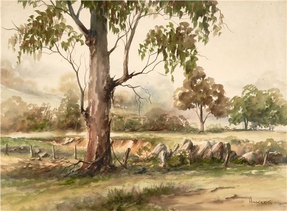 John Hingerty | Gum Trees in Morning Mist | MutualArt